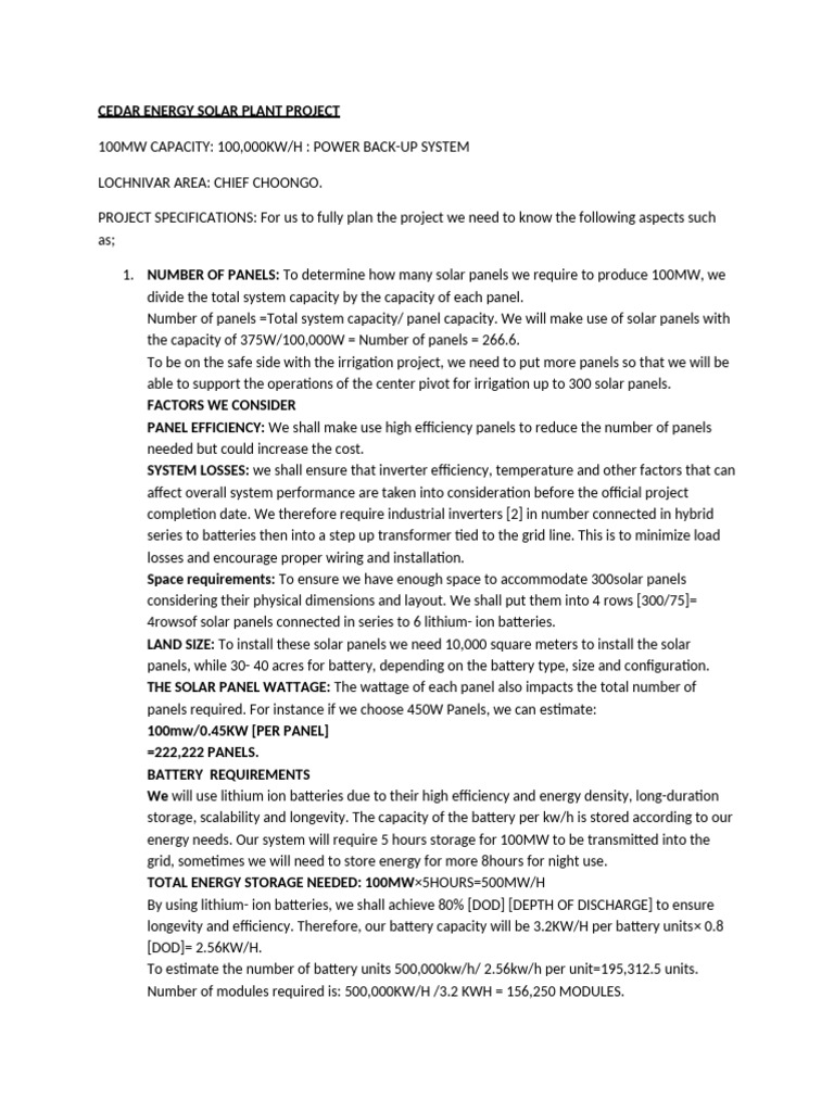 100MW Solar Plant Project Overview | PDF | Photovoltaic System | Solar ...