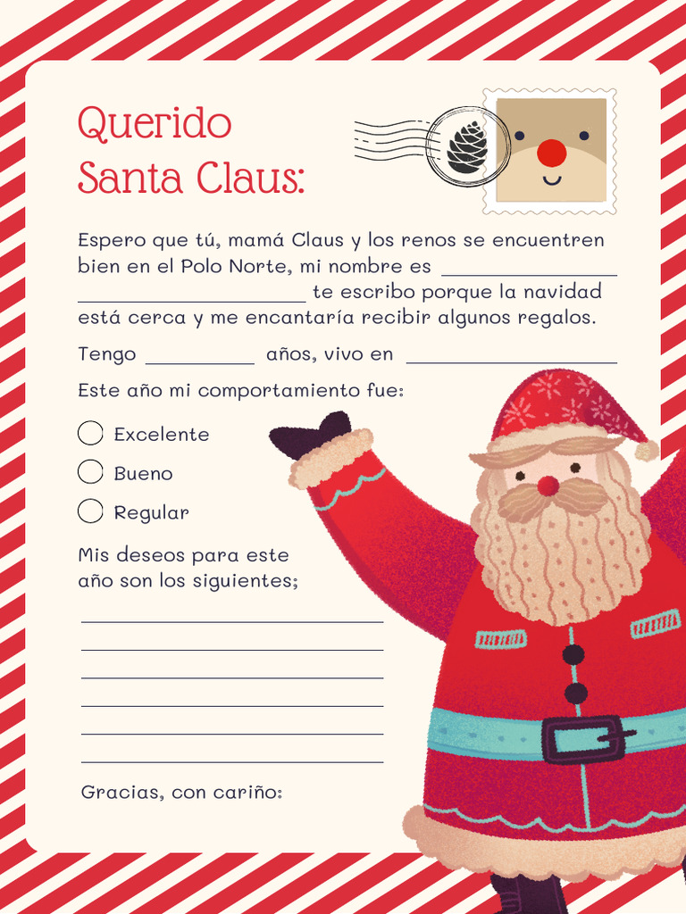 Carta Santa Claus Infantil Rojo y Crema | PDF