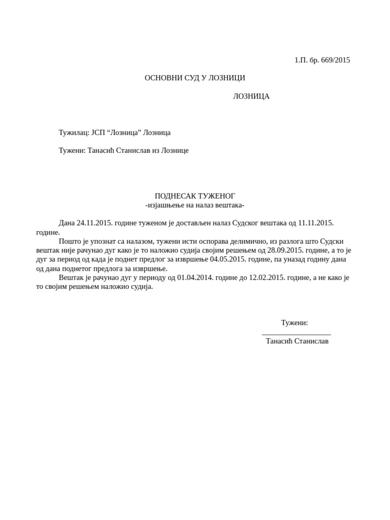 Podnesak Za Sud | PDF