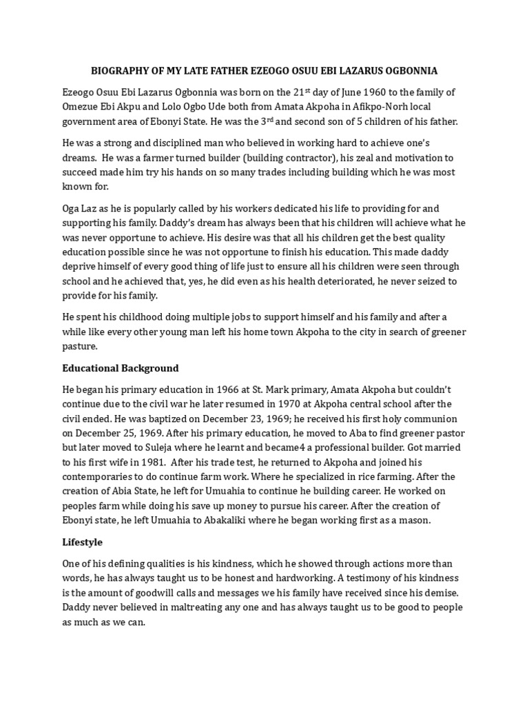 BIOGRAPHY OF MY FATHER | PDF