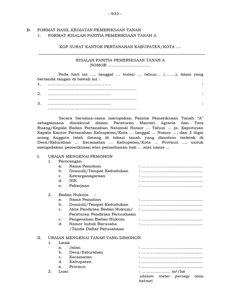 Format Risalah Pemeriksaan Tanah A | PDF