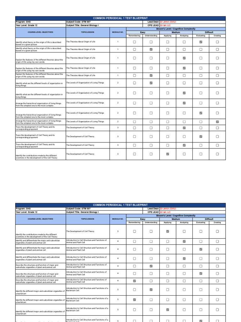 Stm 007 General Biology 1 2nd Cpe Tos | PDF | Cell (Biology) | Meiosis