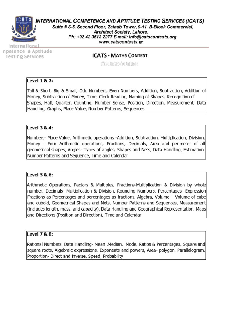 Comprehensive Math Course Outline | PDF