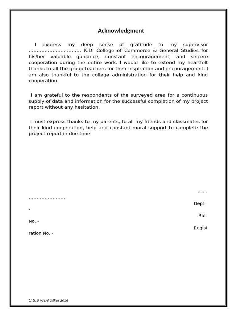 Acknowledgment for Project Report | PDF