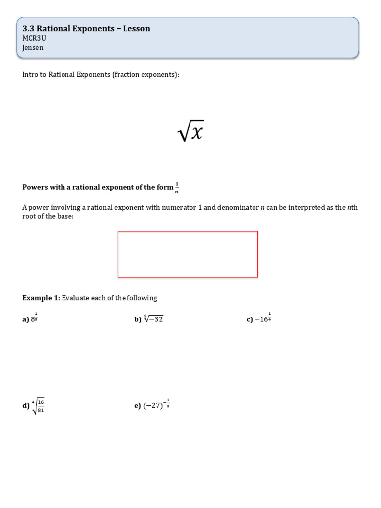 L2s Rational+Exponents | PDF | Discrete Mathematics | Mathematical Concepts