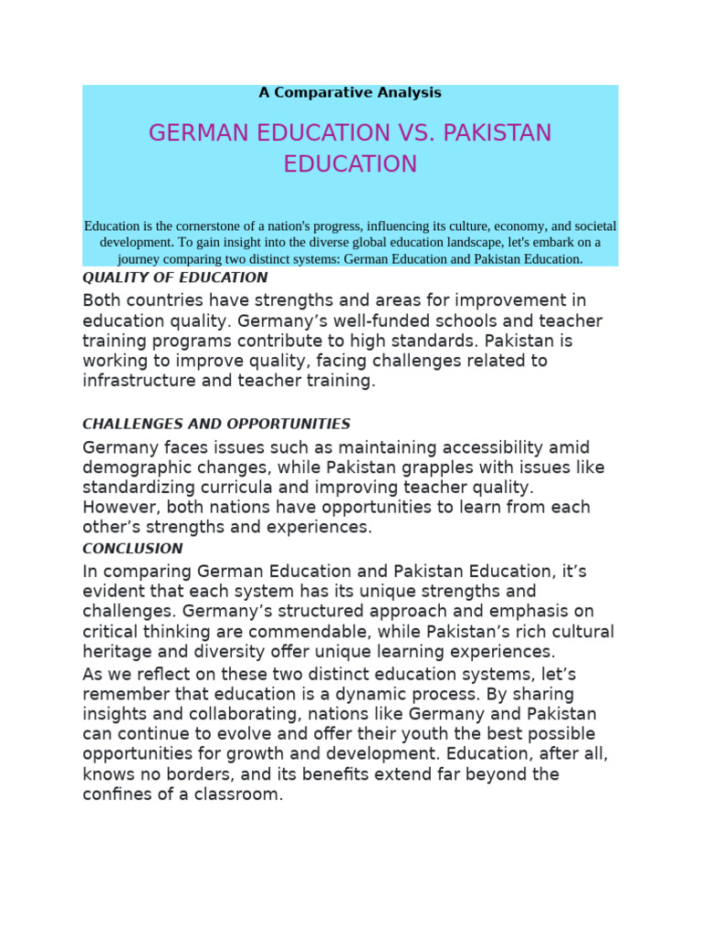 Pakistan Vs Germany Assignment | PDF