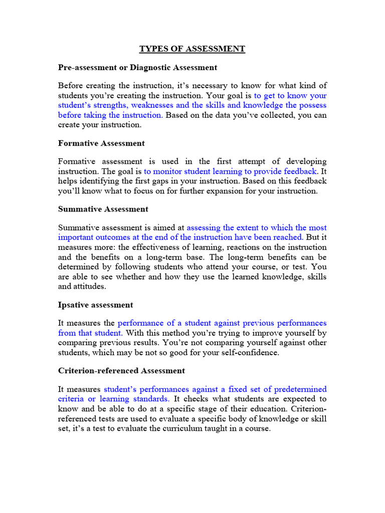 Types of Assessment - DPT | PDF