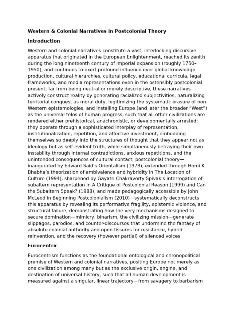 Western Narratives in Postcolonial Theory | PDF | Postcolonialism ...