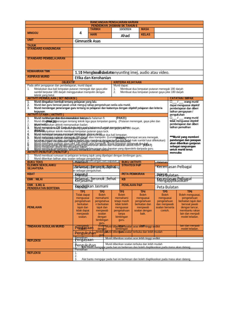 m4 RPH PJ THN 6 2024-2025 by Cikgu Gorgeous | PDF
