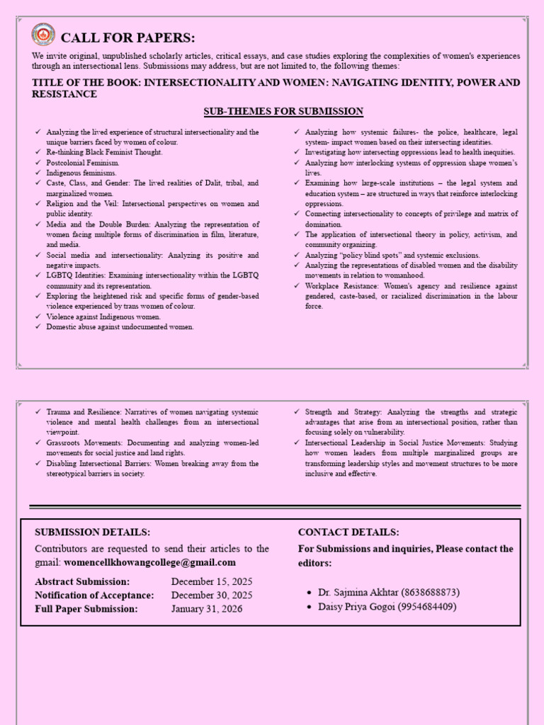 Call for Papers: Intersectionality & Women | PDF | Intersectionality ...