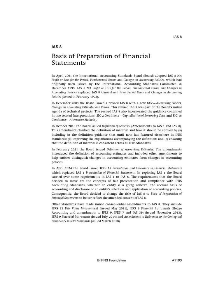 IAS 8: Financial Statements Preparation | PDF | Going Concern ...