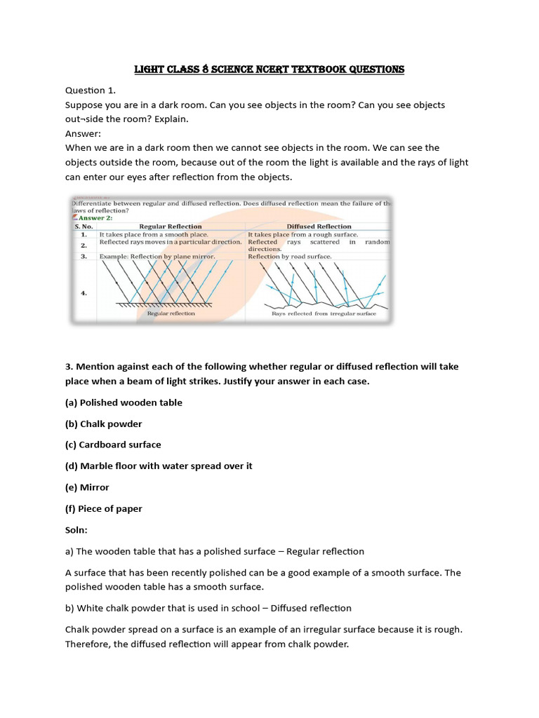 Class 8 Science Reflection Concepts | PDF | Mirror | Reflection (Physics)