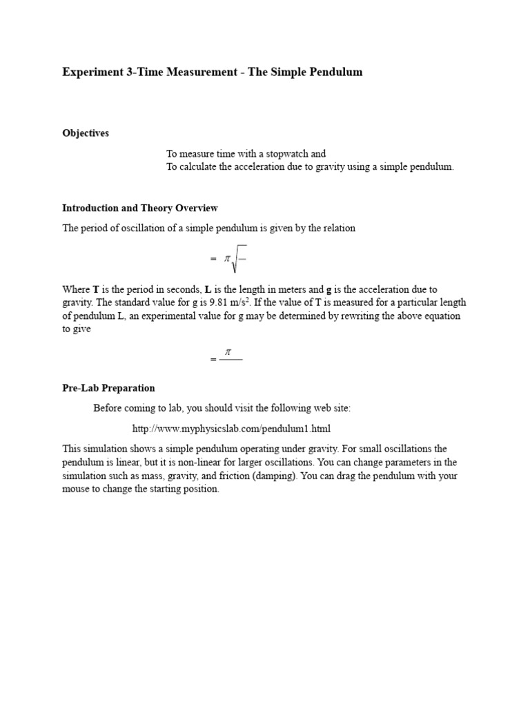 Time Measurement - The Simple Pendulum | PDF | Pendulum | Oscillation