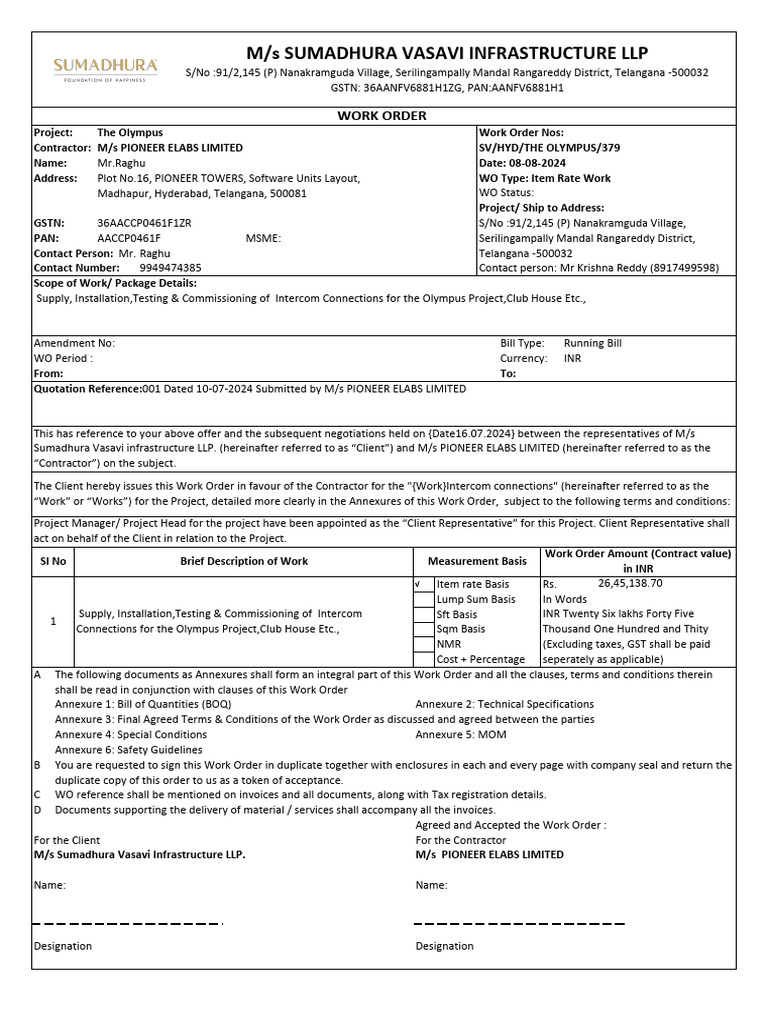 Intercom Installation Work Order for Olympus | PDF | Arbitration ...