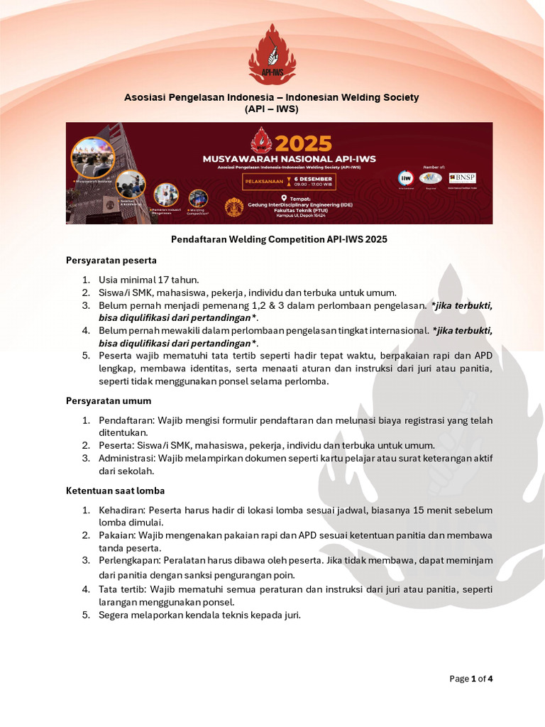 Pendaftaran Welding Competition API-IWS 2025 | PDF
