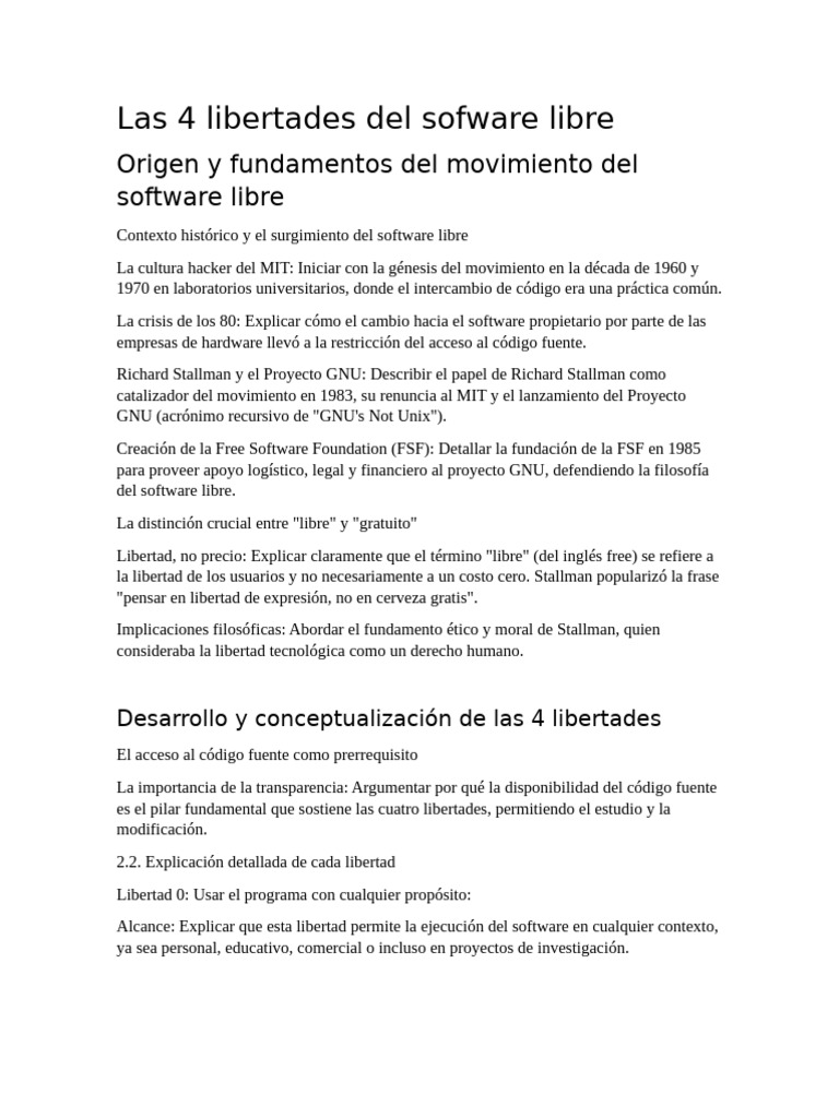 Las 4 Libertades Del Sofware Libre | PDF | Software libre | Software propietario