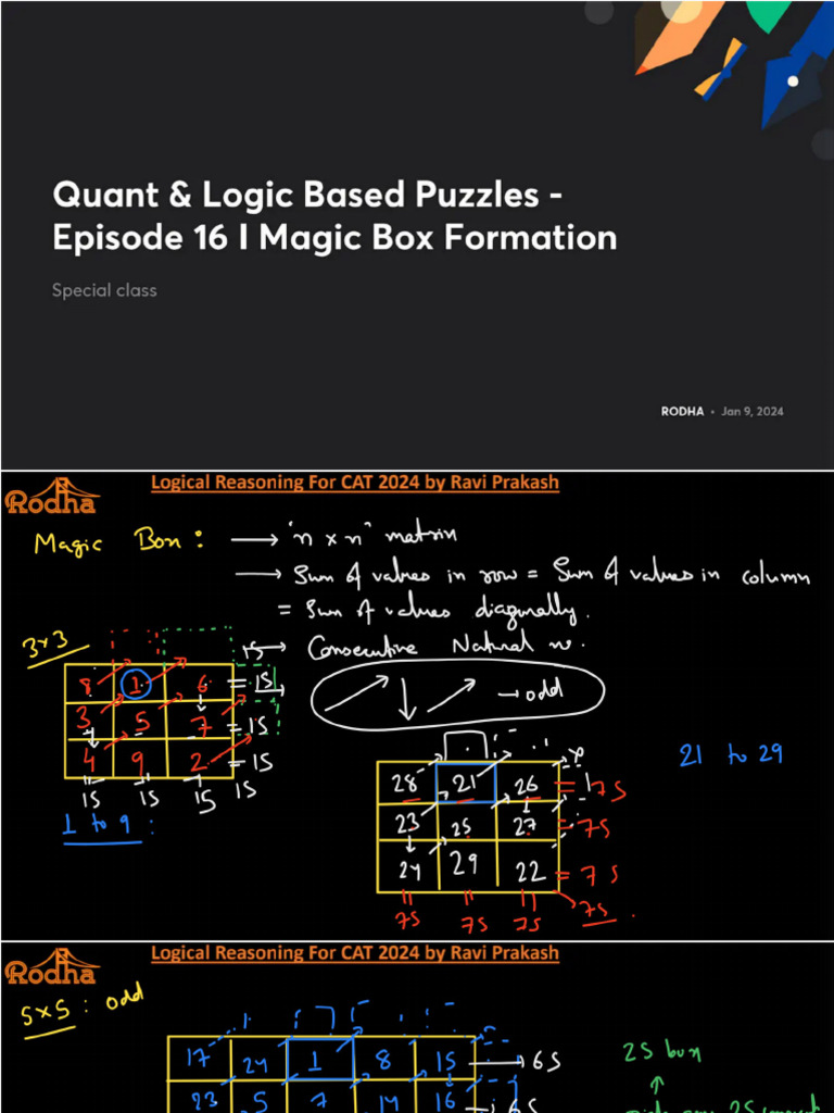 Quant Logic Based Puzzles Episode 16 I Magic Box Formation With Anno | PDF