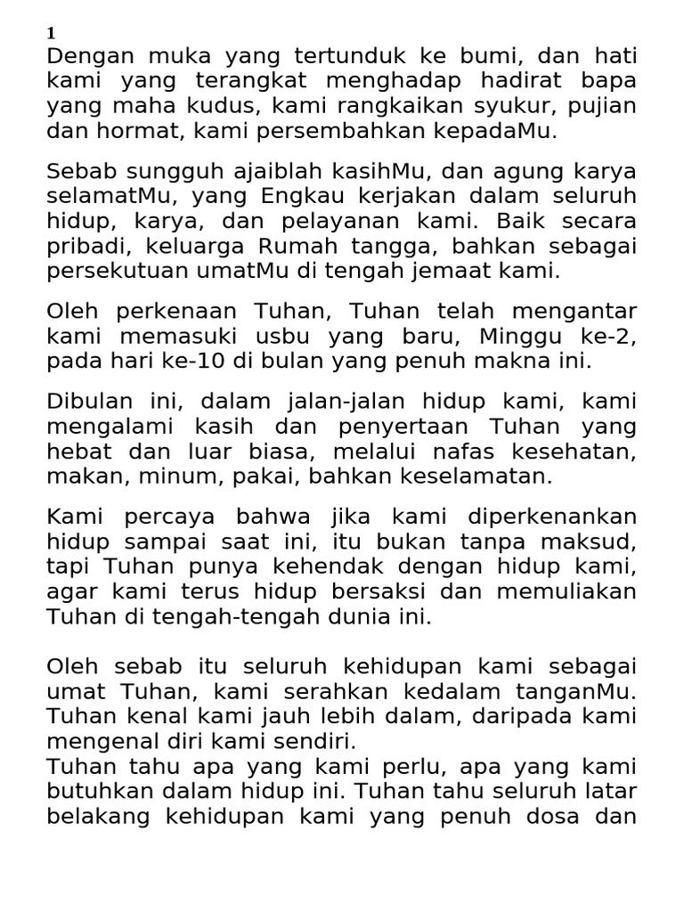 Doa Syukur dan Permohonan Keluarga | PDF