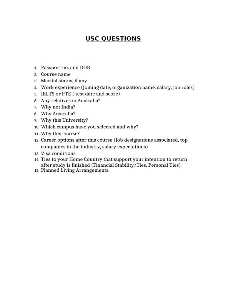 USC Questionnaire | PDF