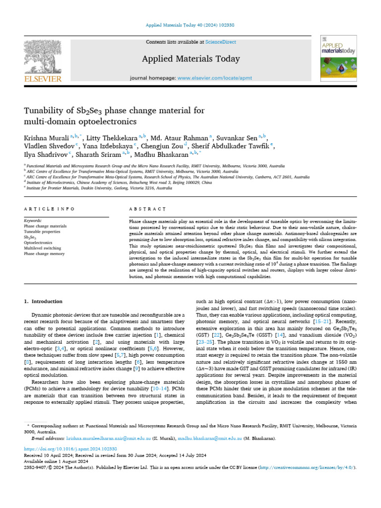 Tunability of Sb2Se3 Phase Change Material For Multi-Domain ...
