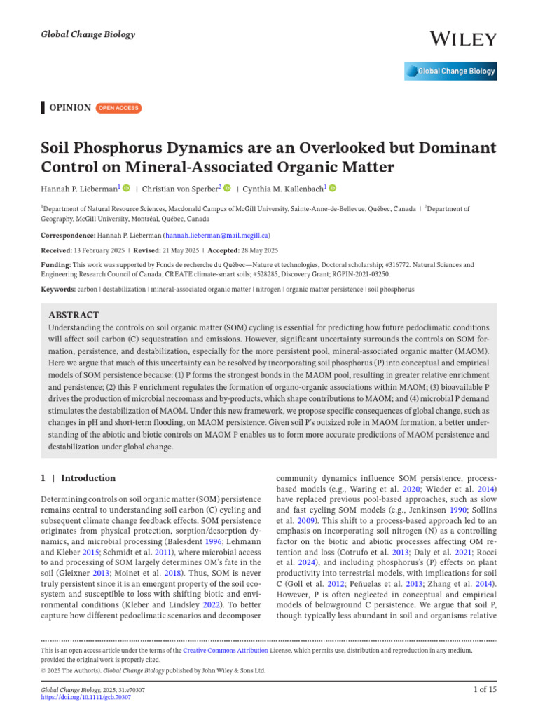 Soil Phosphorus Dynamics Are An Overlooked But Dom | PDF | Soil ...