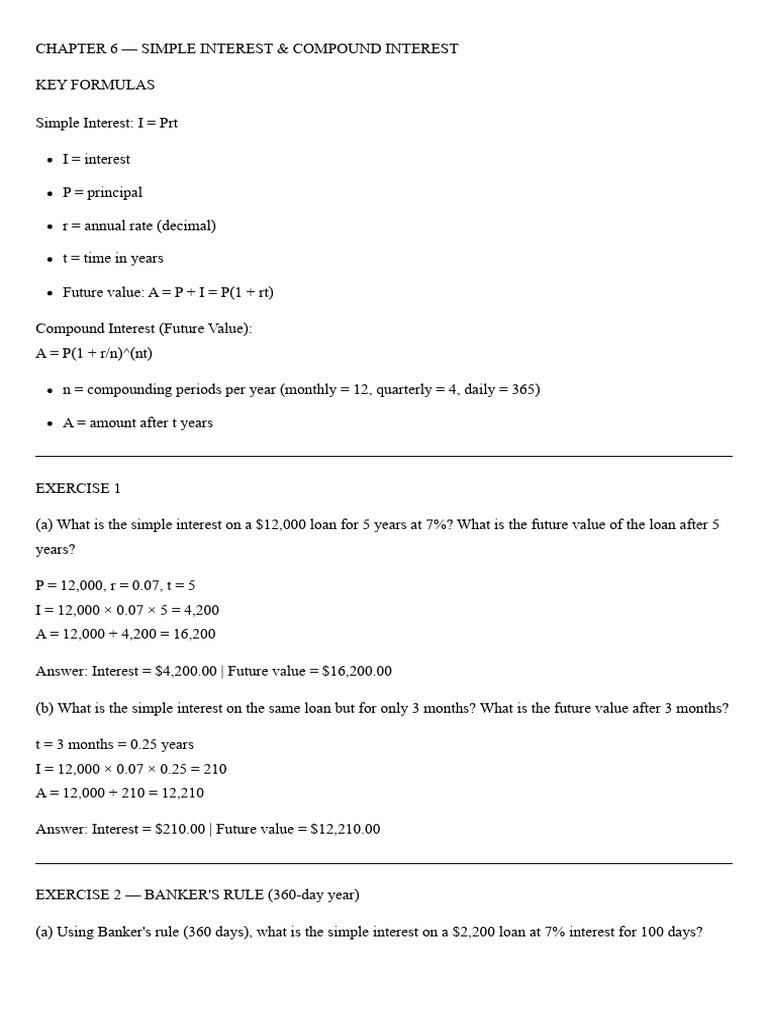 Chapter 6 - Simple & Compound Interest - Google Docs Format | PDF ...