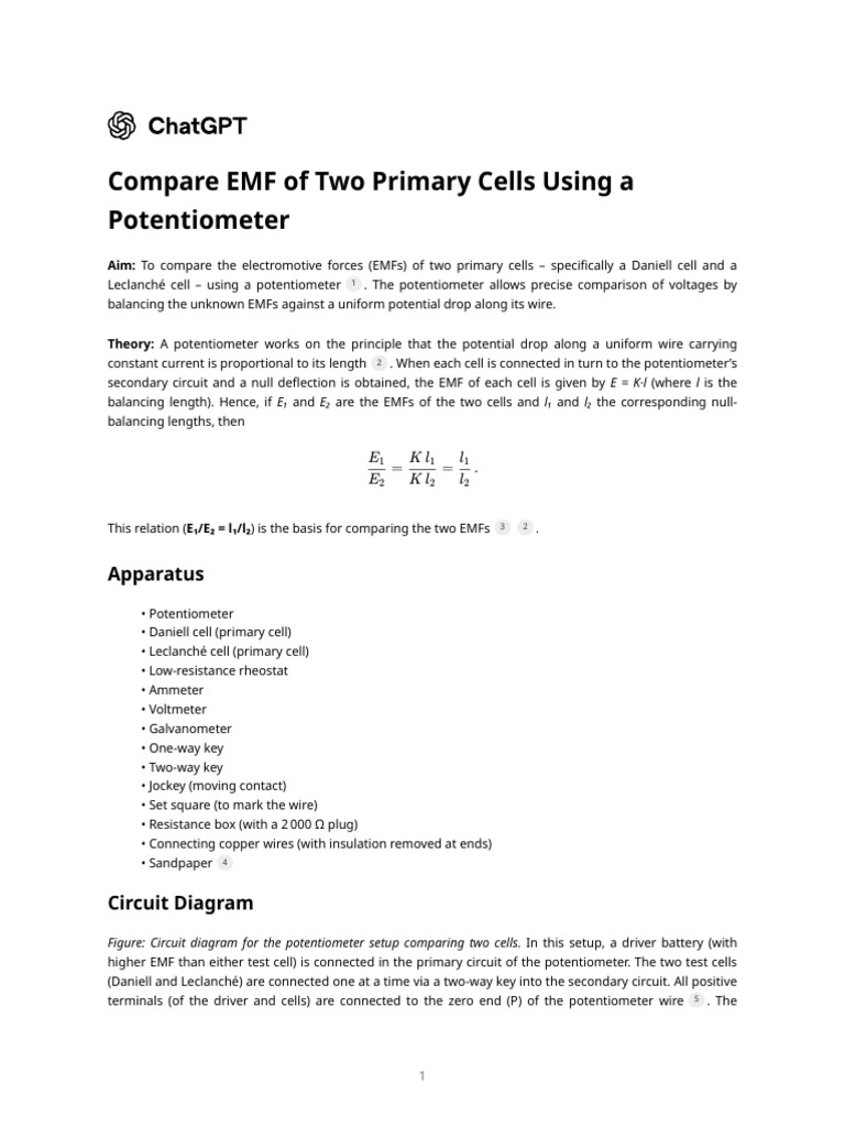 Compare EMF of Daniell and Leclanché Cells | PDF | Electricity ...