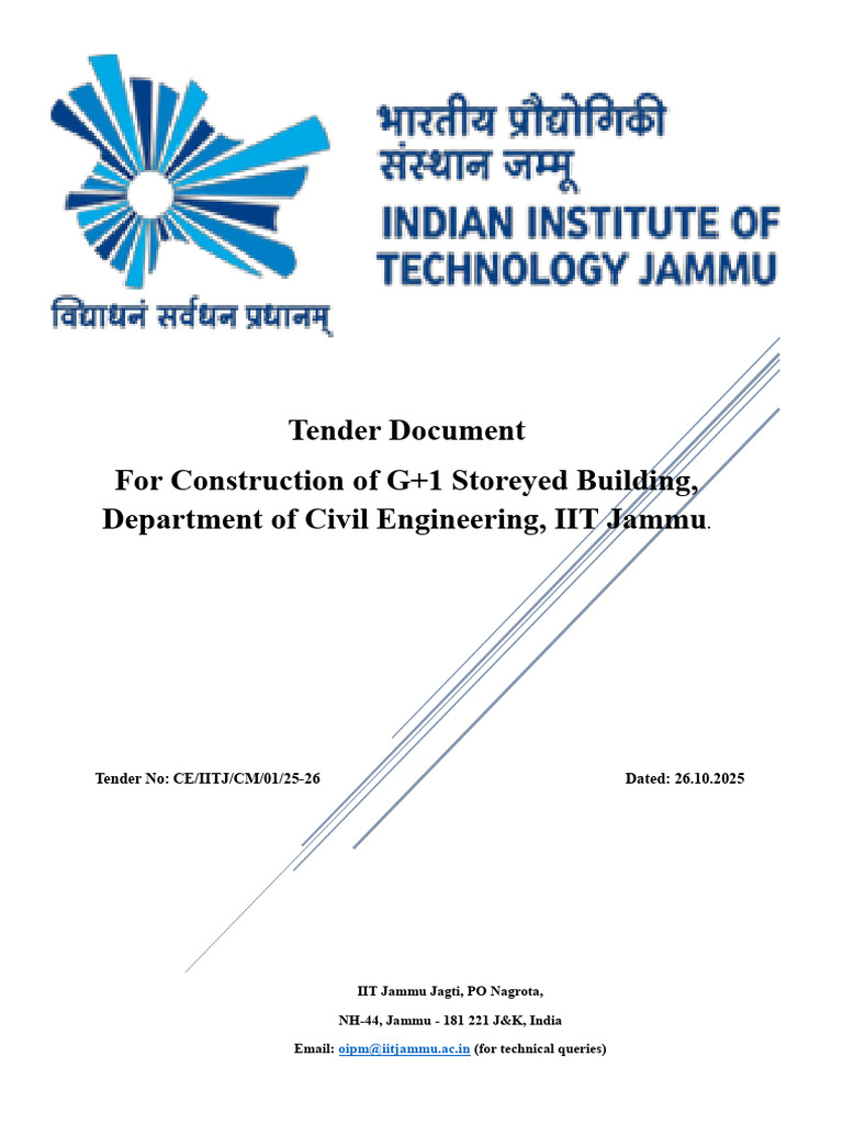 IIT Jammu G+1 Building Tender 2025 | PDF | Concrete | Taxes