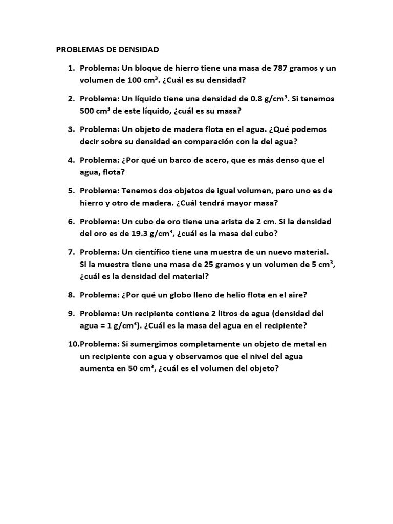 Problemas de Densidad y Flotabilidad | PDF