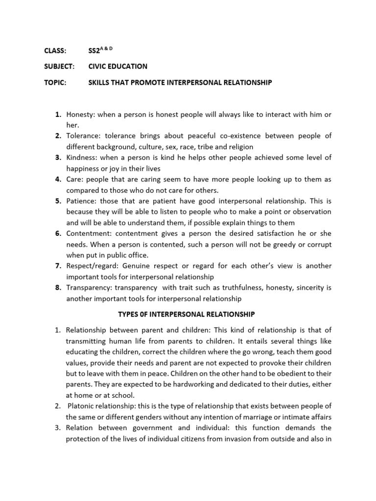 3163 - Skills That Promote Interpersonal Relationship Ss2 | PDF ...