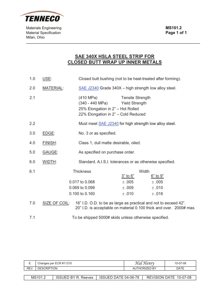 SAE J2340 340X Steel Specification | PDF