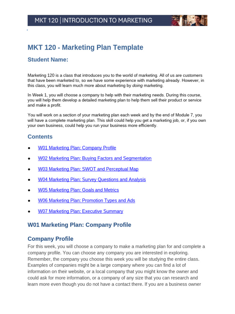 Marketing Plan Template for MKT 120 | PDF | Marketing | Brand