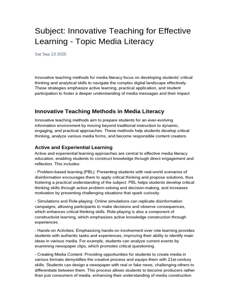 Subject - Innovative Teaching F-204571945 | PDF | Learning | Literacy