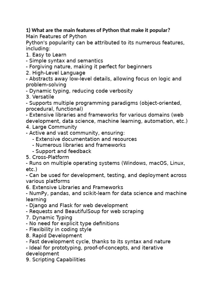 1) What Are The Main Features | PDF | Data Type | Python (Programming ...