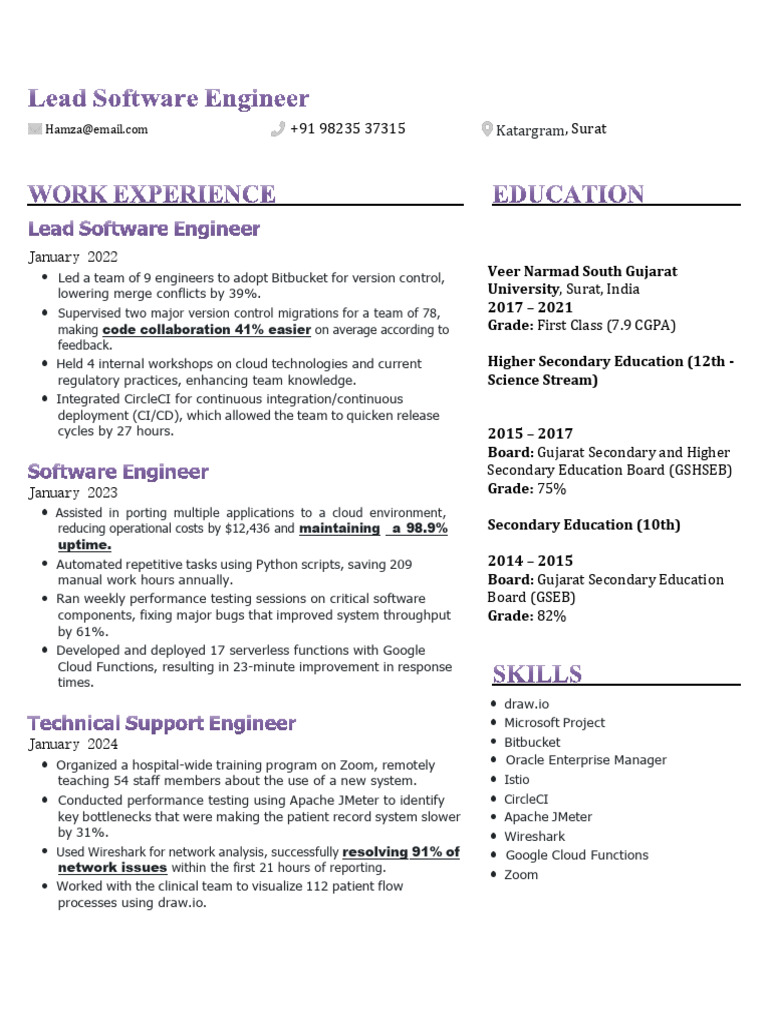 Lead Software Engineer Resume | PDF | Software | Information Technology