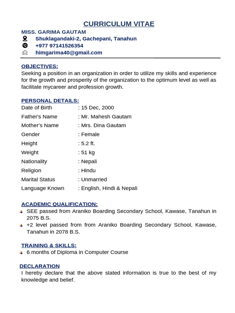 CV of Garima Gautam | PDF