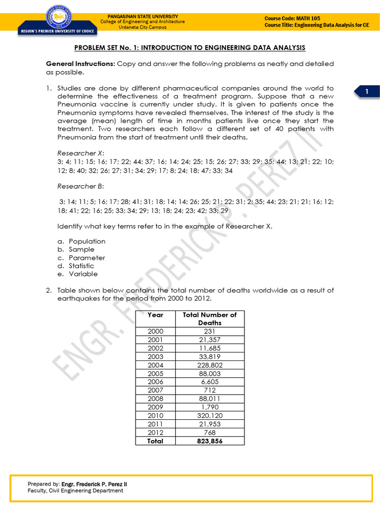 Math 105 PS1 | PDF | Descriptive Statistics | Statistical Analysis