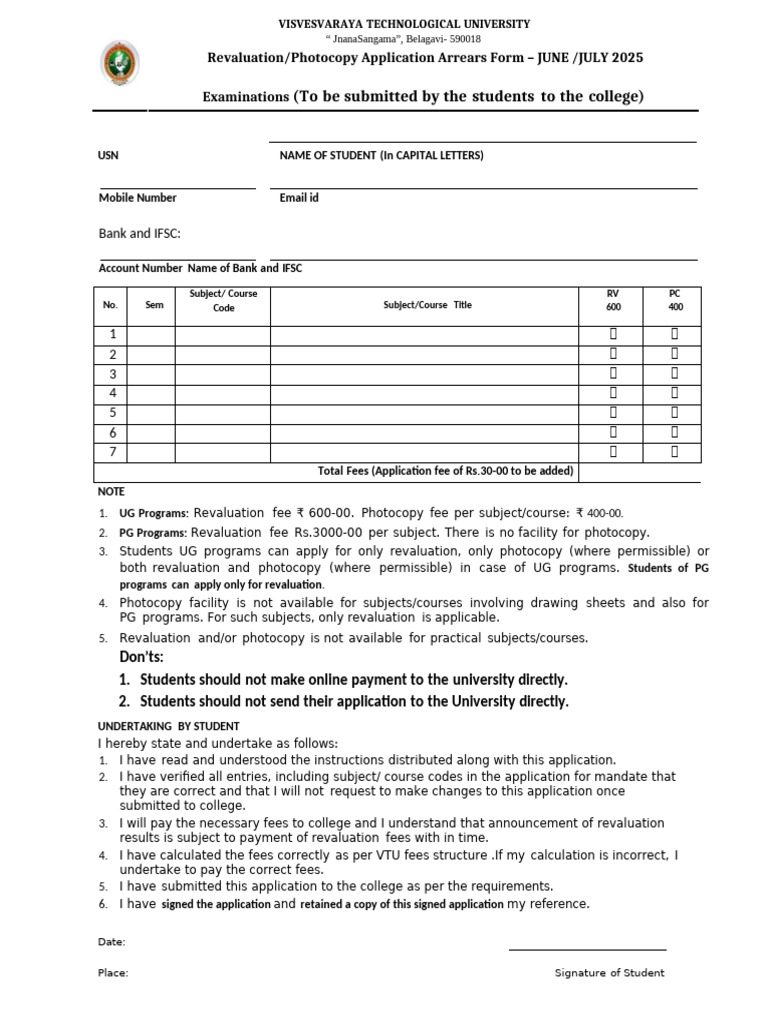 RV Application Form 2024-25 | PDF