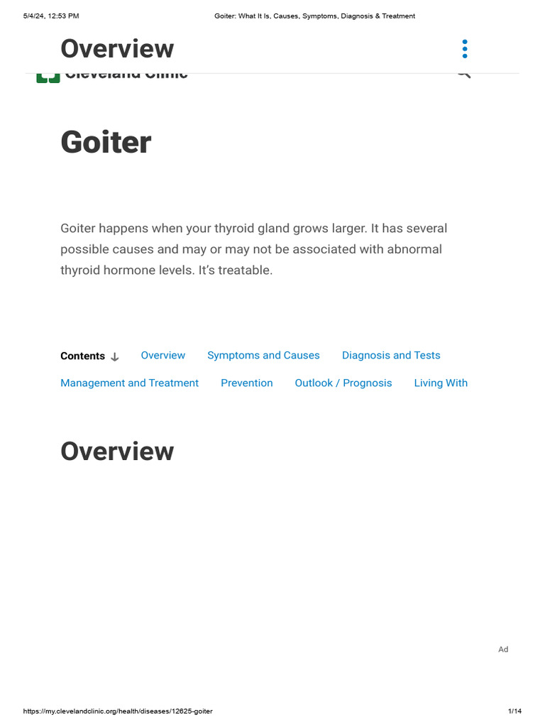 Goiter - What It Is, Causes, Symptoms, Diagnosis & Treatment | PDF ...