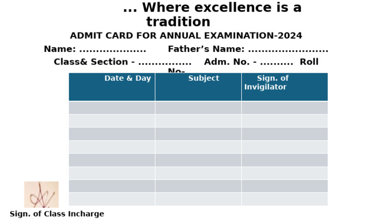 Annual Exam 2024 Admit Card Template | PDF