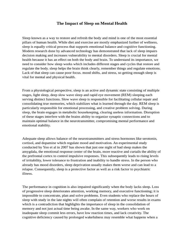 The Impact of Sleep On Mental Health | PDF | Sleep | Sleep Deprivation