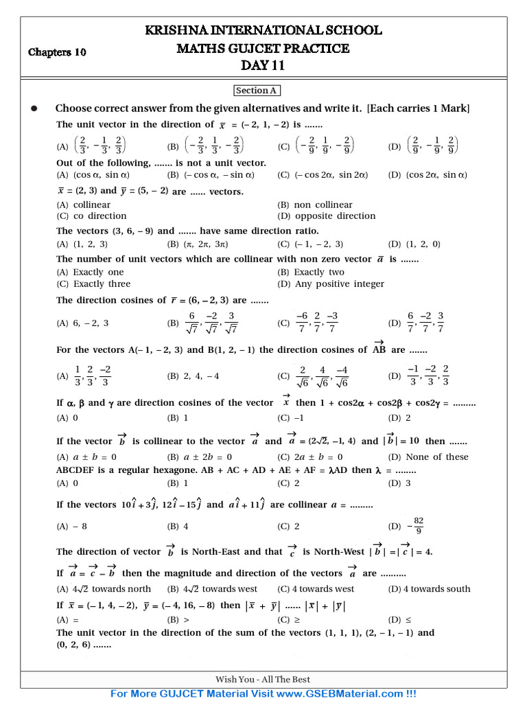 GUJCET Maths Paper Ch-10 (EM) [GSEBMaterial.com] | PDF | Linear Algebra ...