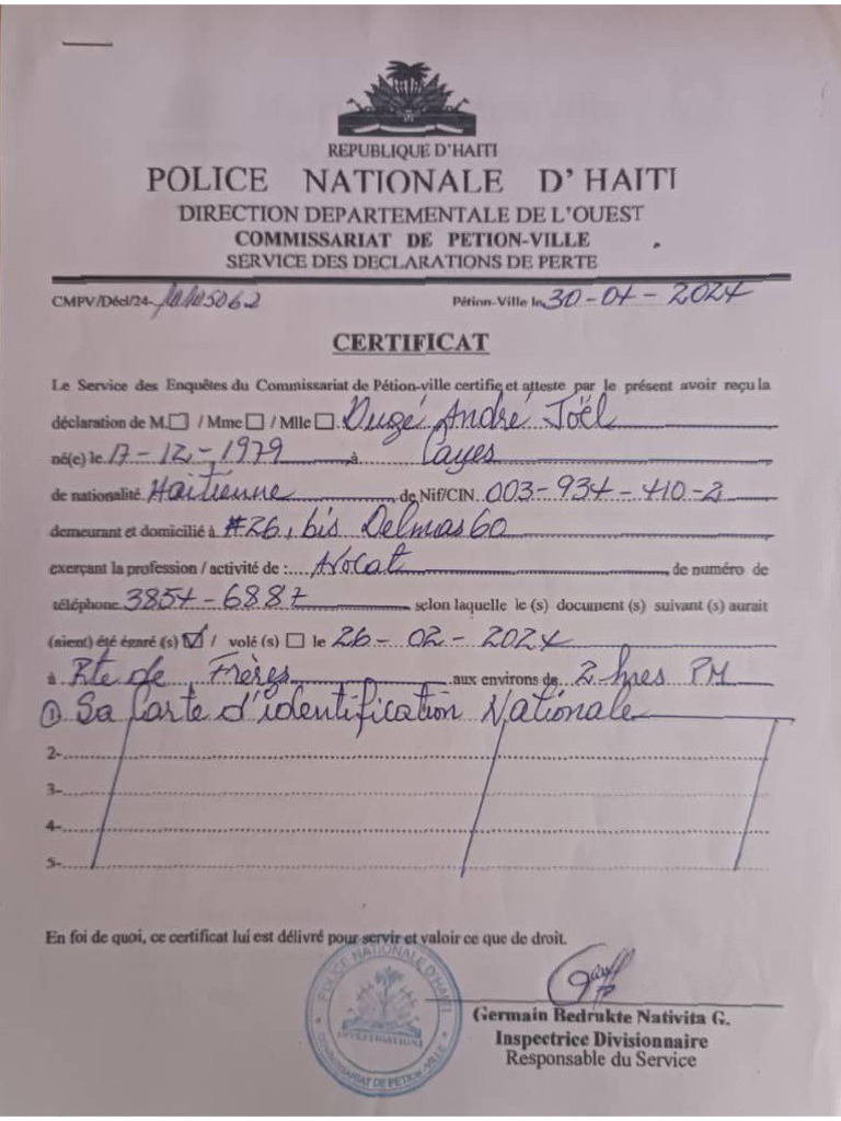 Déclaration de Perte de DUGÉ A. J. | PDF