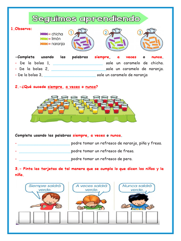 U7 S1 Ficha D4 Mat Siempre A Veces Nunca | PDF