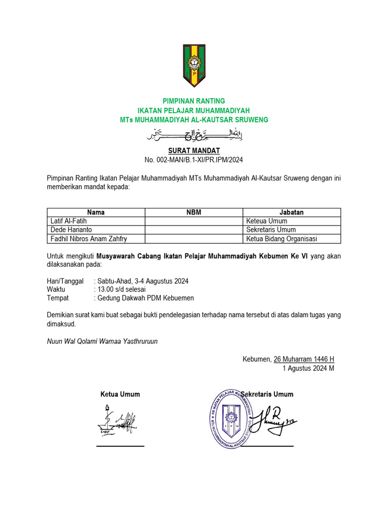 Surat Mandat dan Keterangan Aktif IPM | PDF