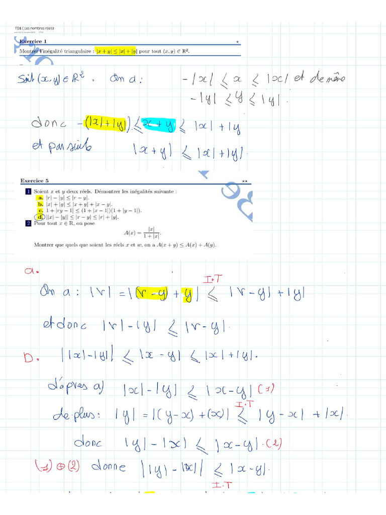Seance 2 Analyse 1 Correction de TD1 | PDF