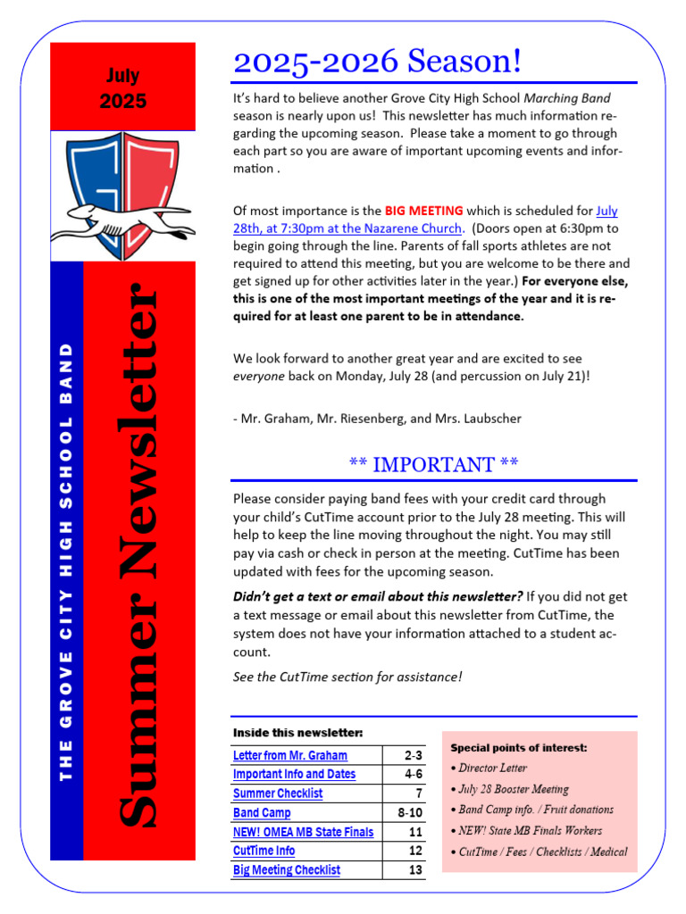 Summer Newsletter 2025 | PDF | Trombone | Saxophone