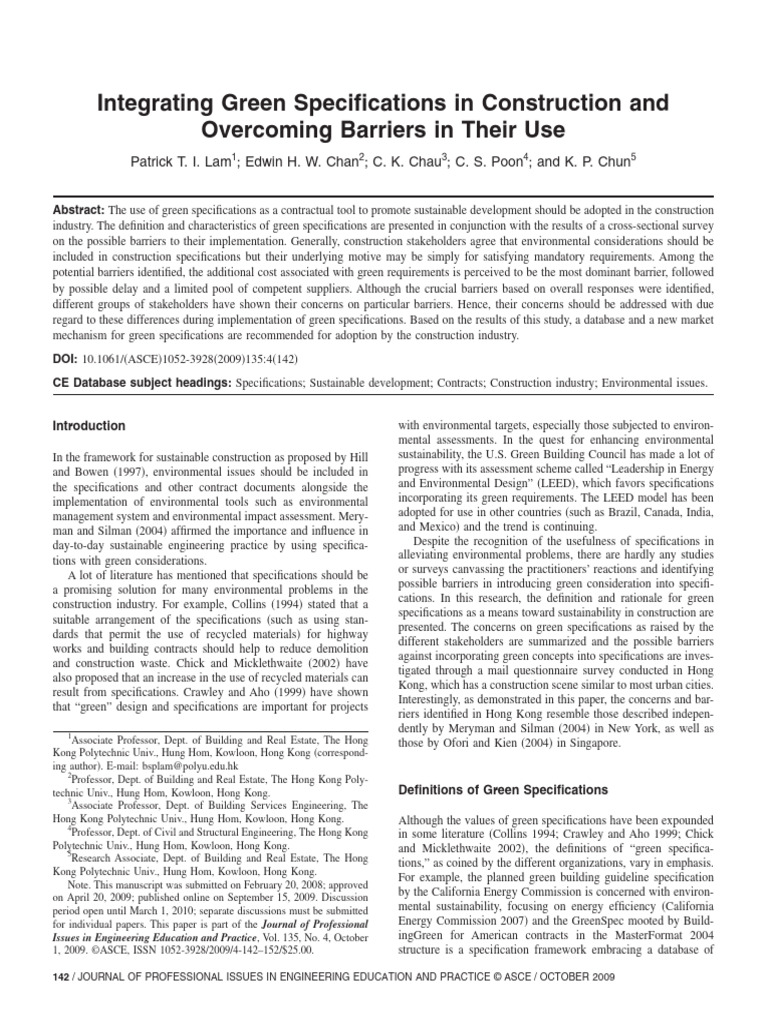 Green Specifications in Construction: Barriers and Solutions | PDF ...