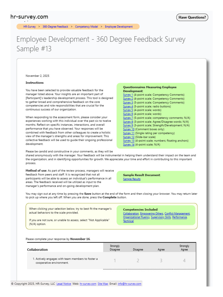 Employee Development Competency Questionnaire D | PDF | Survey Methodology | Social Psychology