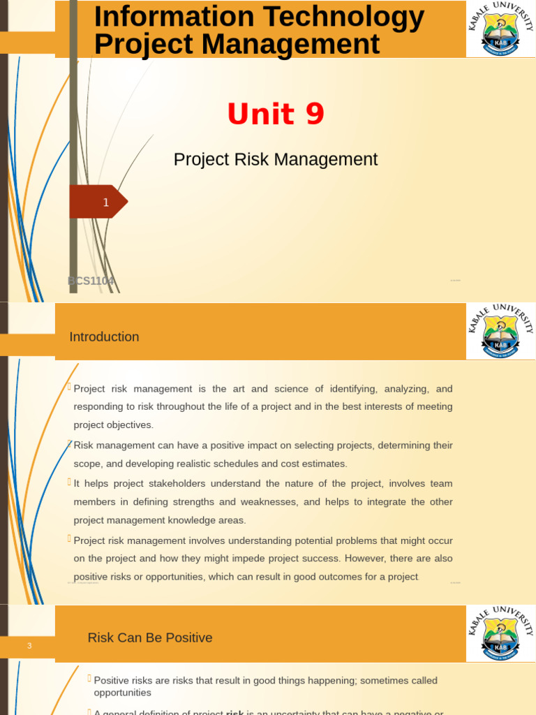 Unit 9 - Project Risk Management | PDF | Risk | Risk Management